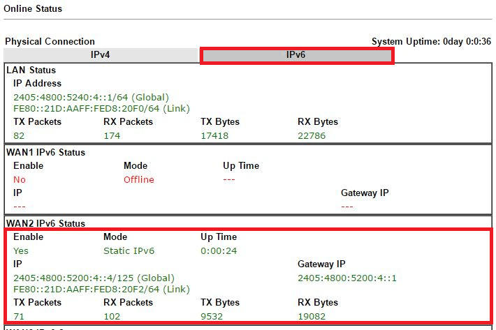 DrayOS 4 - Cấu hình chạy IPv6 (Dual Stack / Static) | IPv6 - Các hướng dẫn trên DrayTek Vigor ...